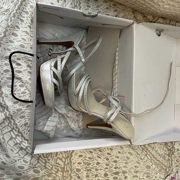 Aldo | Shoes | Aldo Silver Strappy Womens Heels | Poshmark